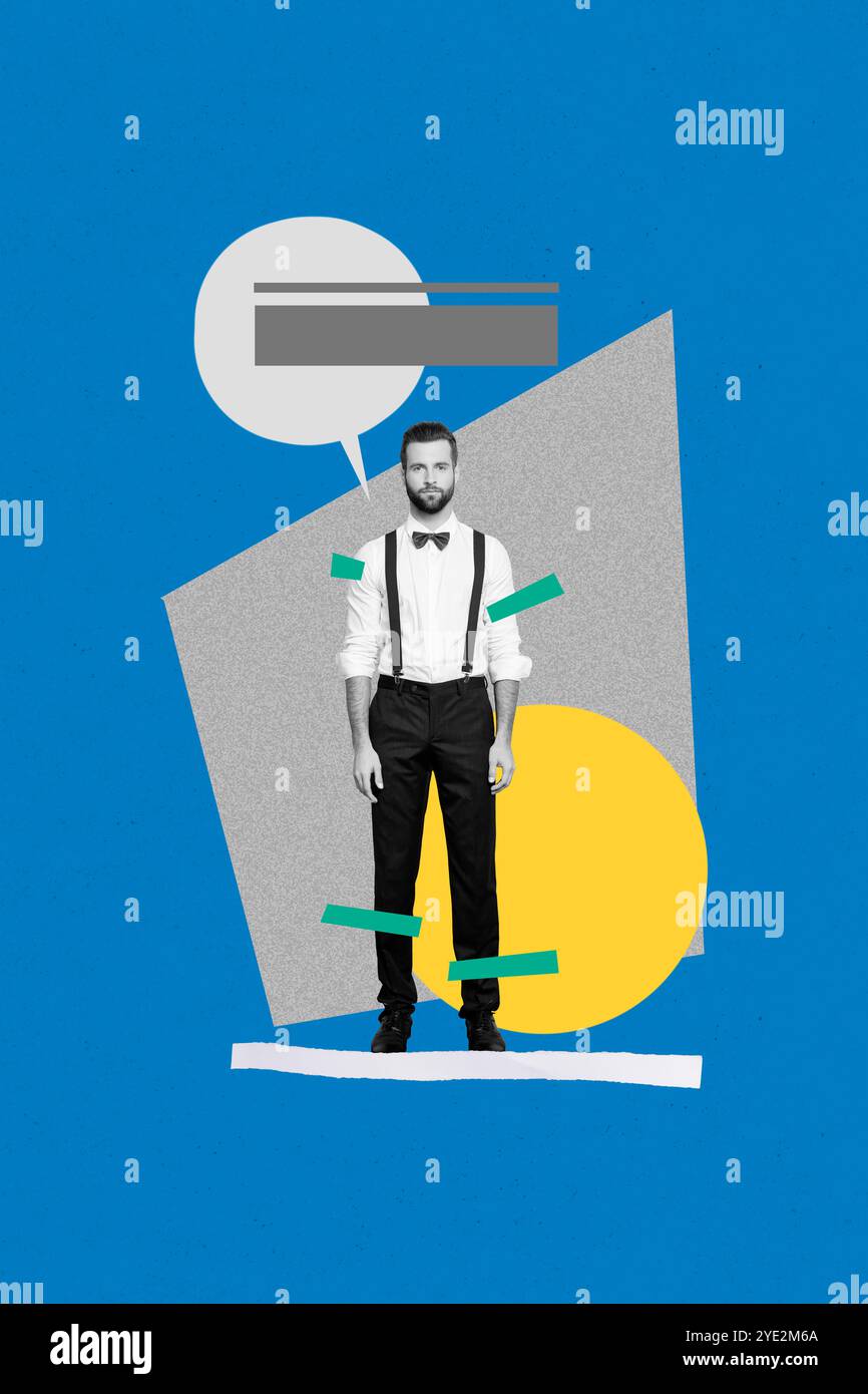 Vertical photo collage of serious trapped man locked discrimination ...