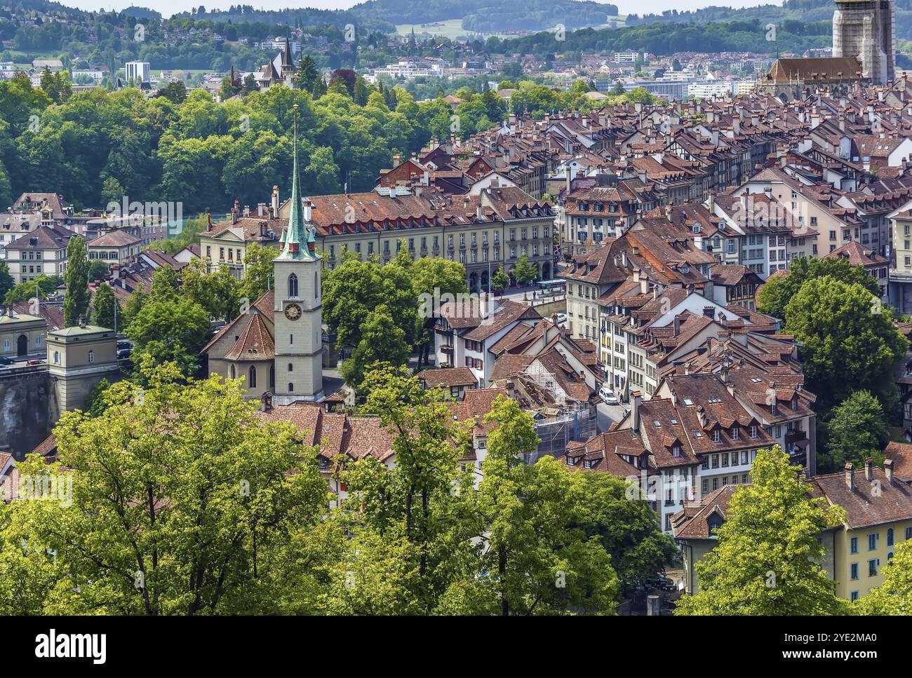 Aerial view of Bern old town from Rose Garden hill, Switzerland, Europe ...