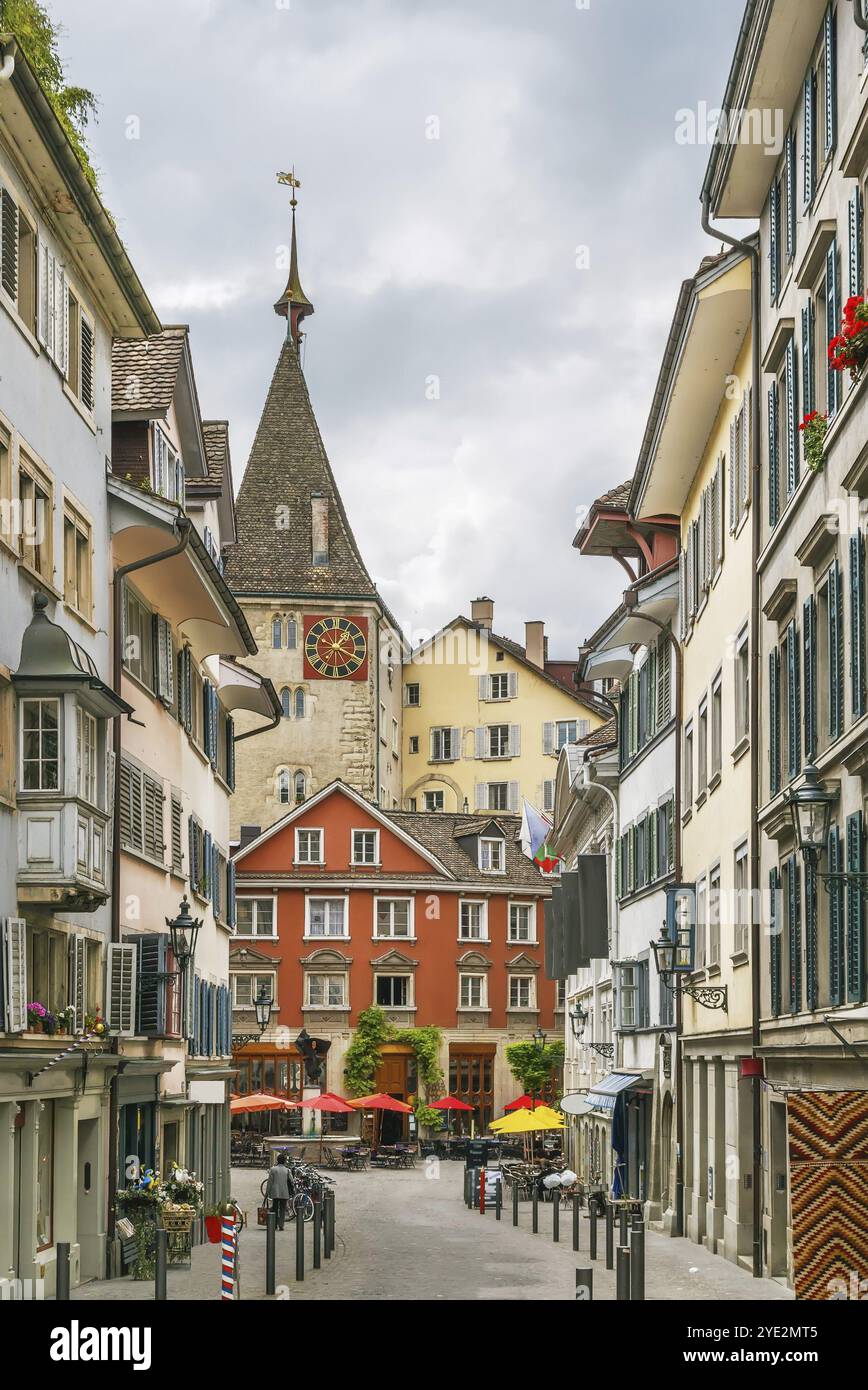 Street with historic houses in Zurich city center, Switzerland, Europe ...