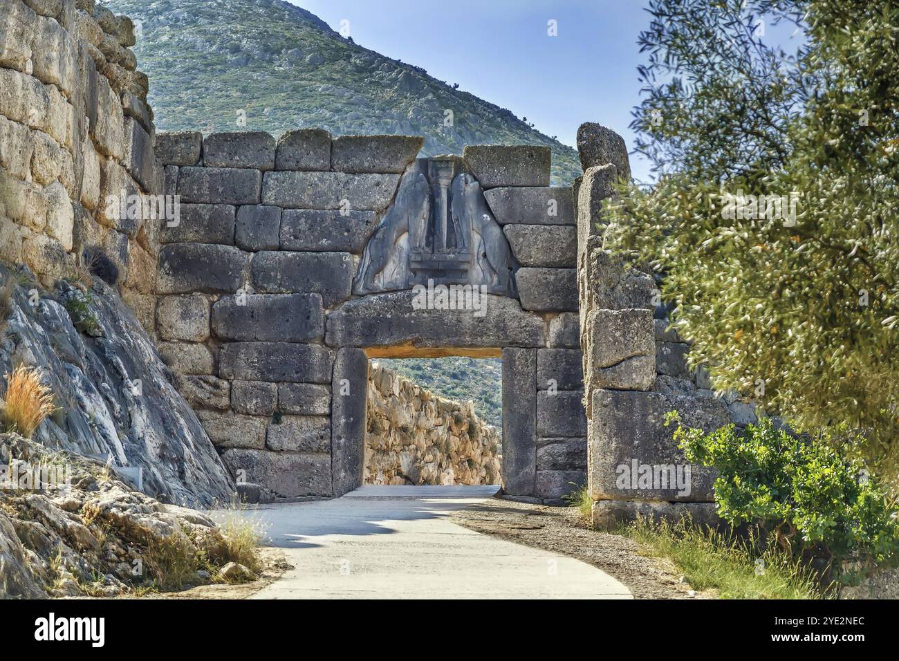 Lion Gate was the main entrance of the Bronze Age citadel of Mycenae, Greece, Europe Stock Photo ...