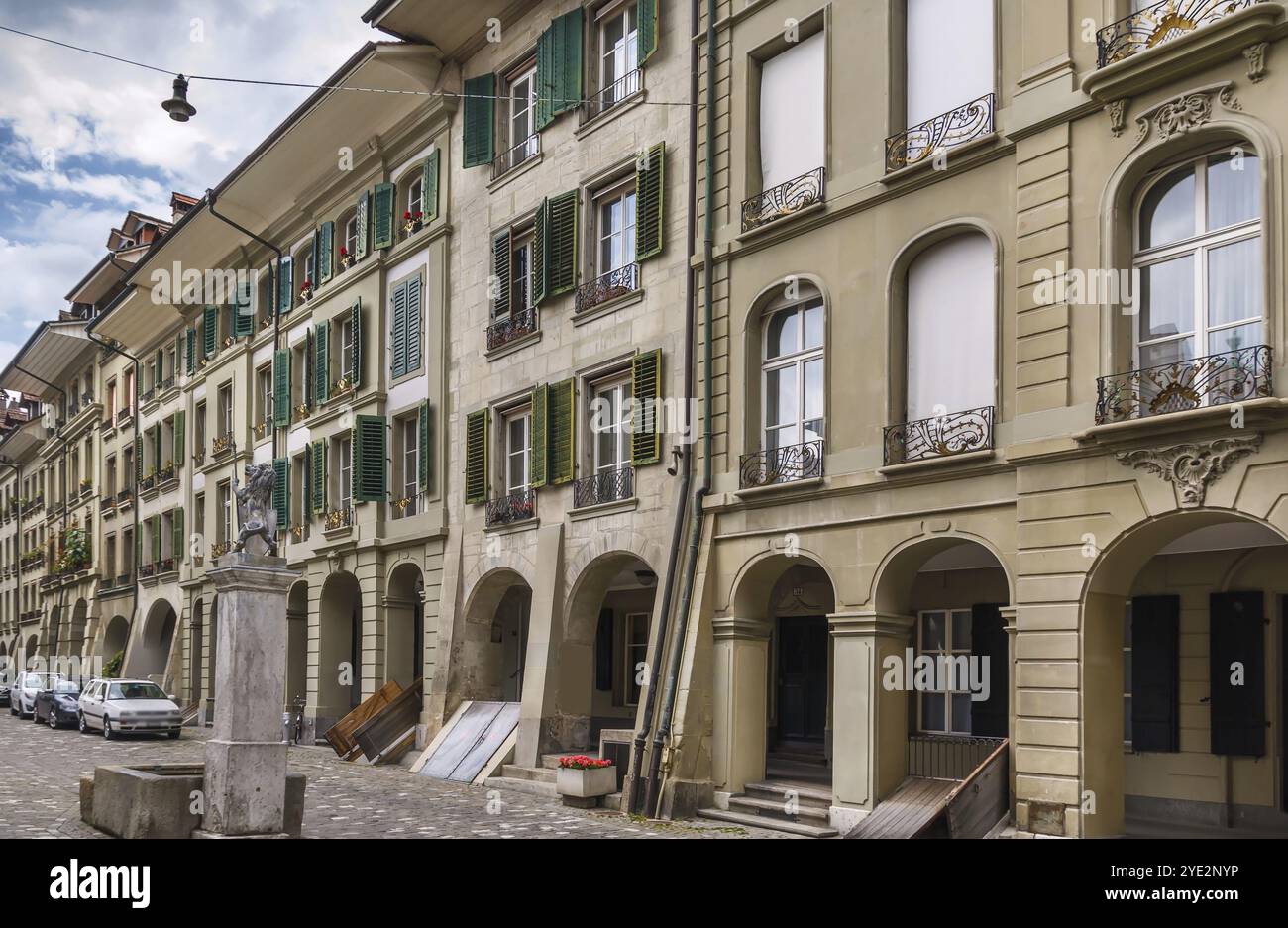 Street with historic houses in Bern downtown, Switzerland, Europe Stock ...