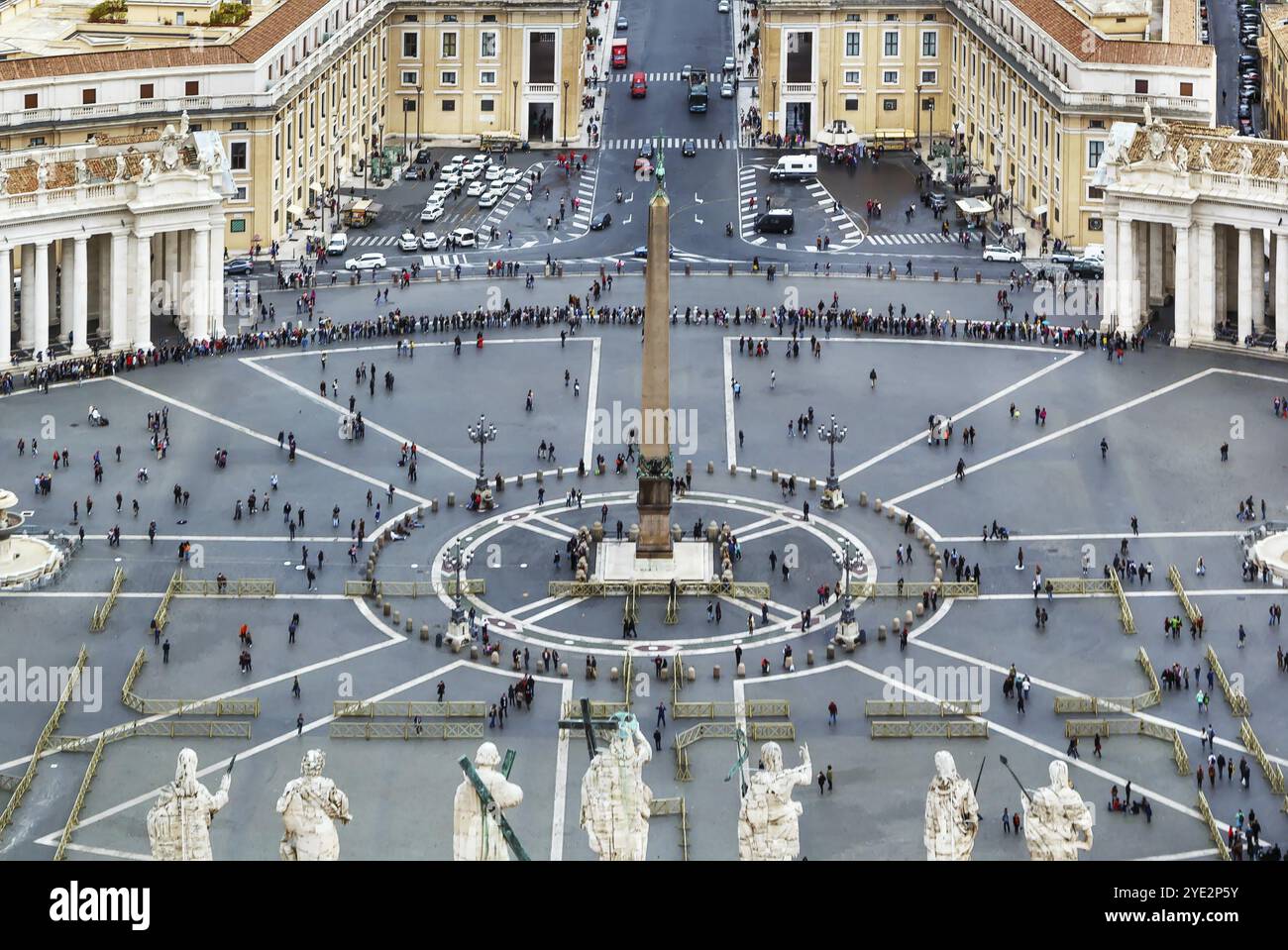 Aerial view of St. Peter Square from the Dome of St. Peter Basilica ...