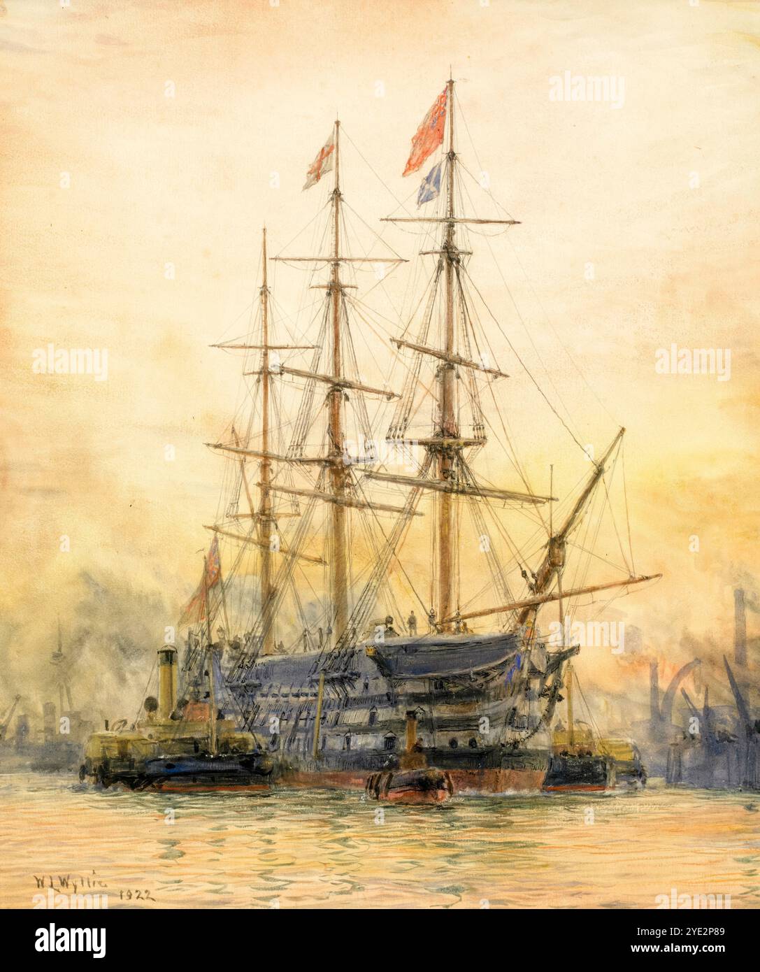 The Last journey of Victory, HMS Victory watercolour painting over pen ...