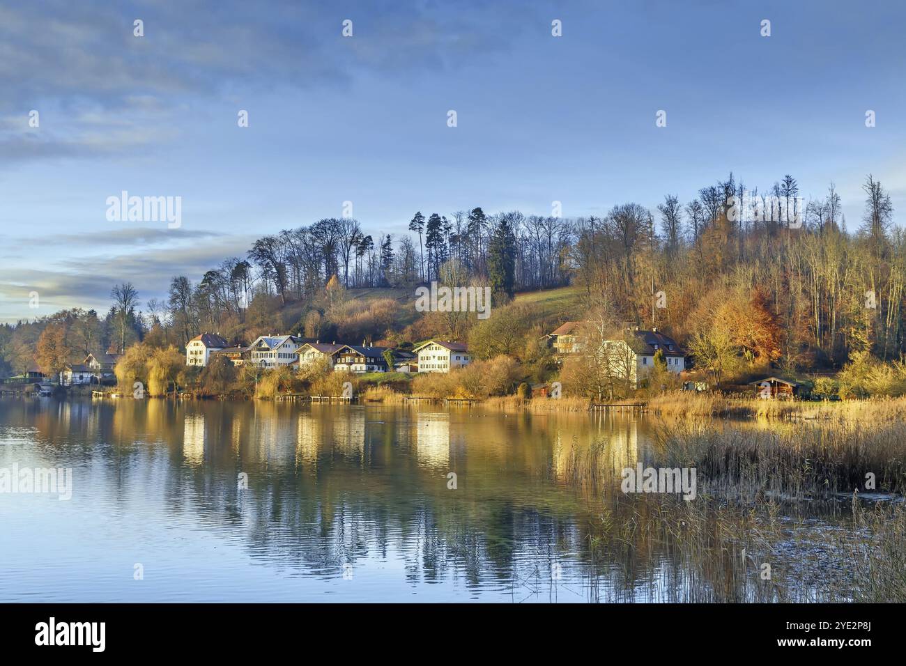 Houses by the Kloster see lake in Seeon-Seebruck, Germany, Europe Stock ...