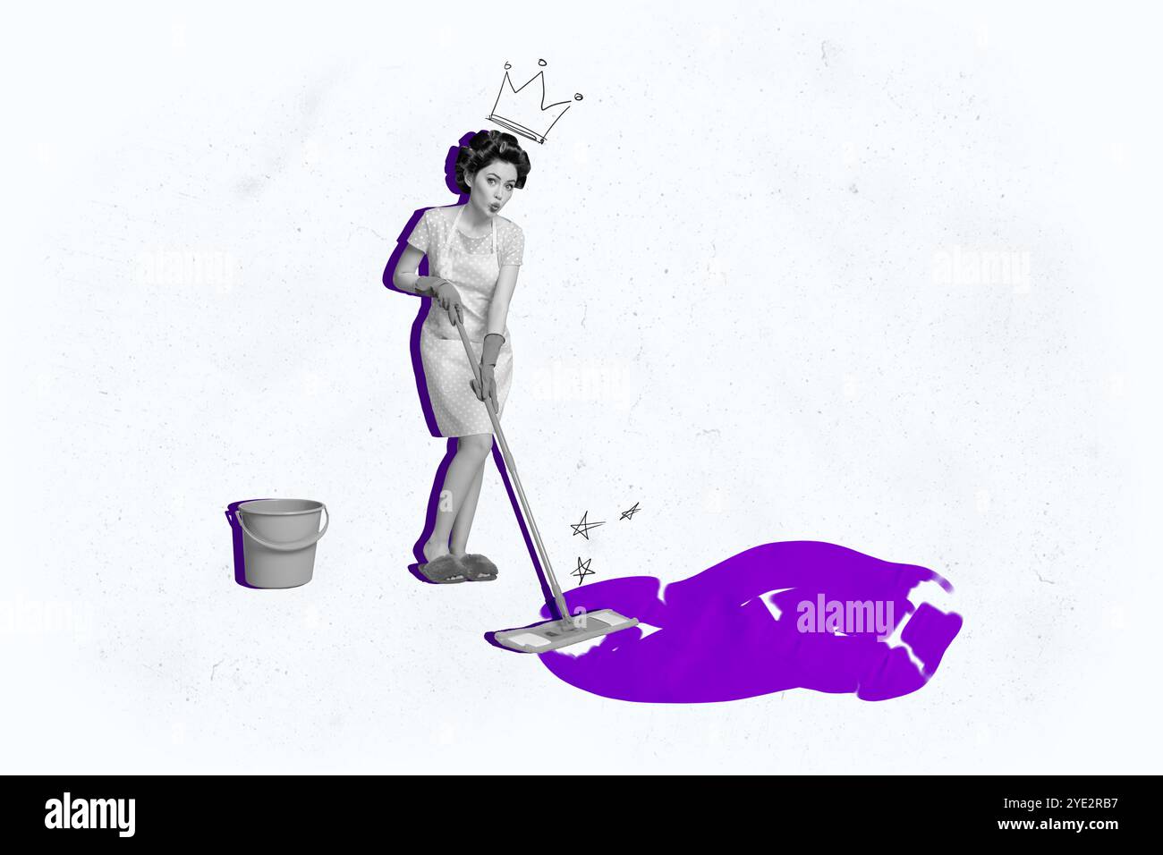 Creative poster collage young flirty housewife maid worker duty mop ...