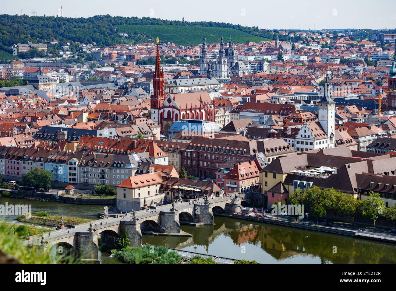 Birds eye view of a beautiful city Wurzburg, red-roofed buildings ...