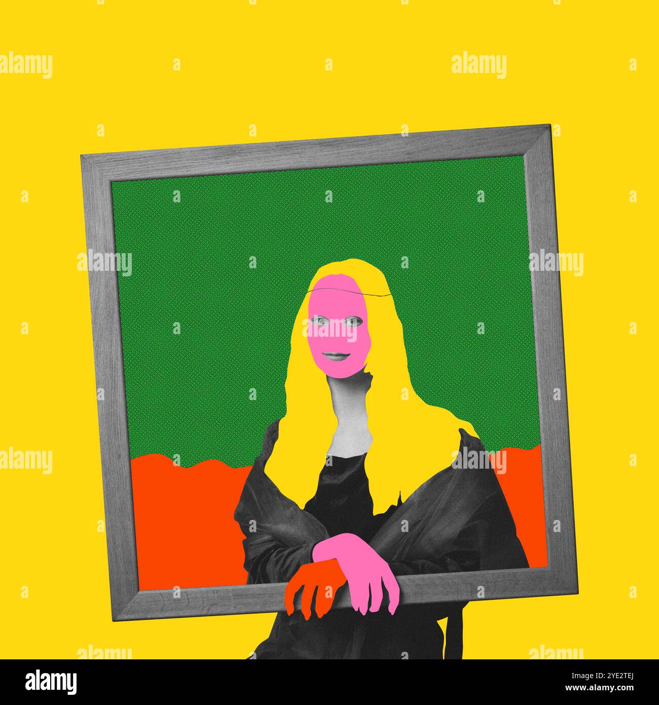 Contemporary art collage. Vibrant, reimagined portrait of Mona Lisa ...