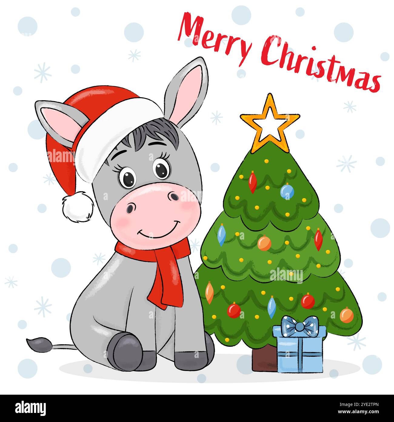 christmas card cute donkey with christmas tree and gifts Stock Vector ...