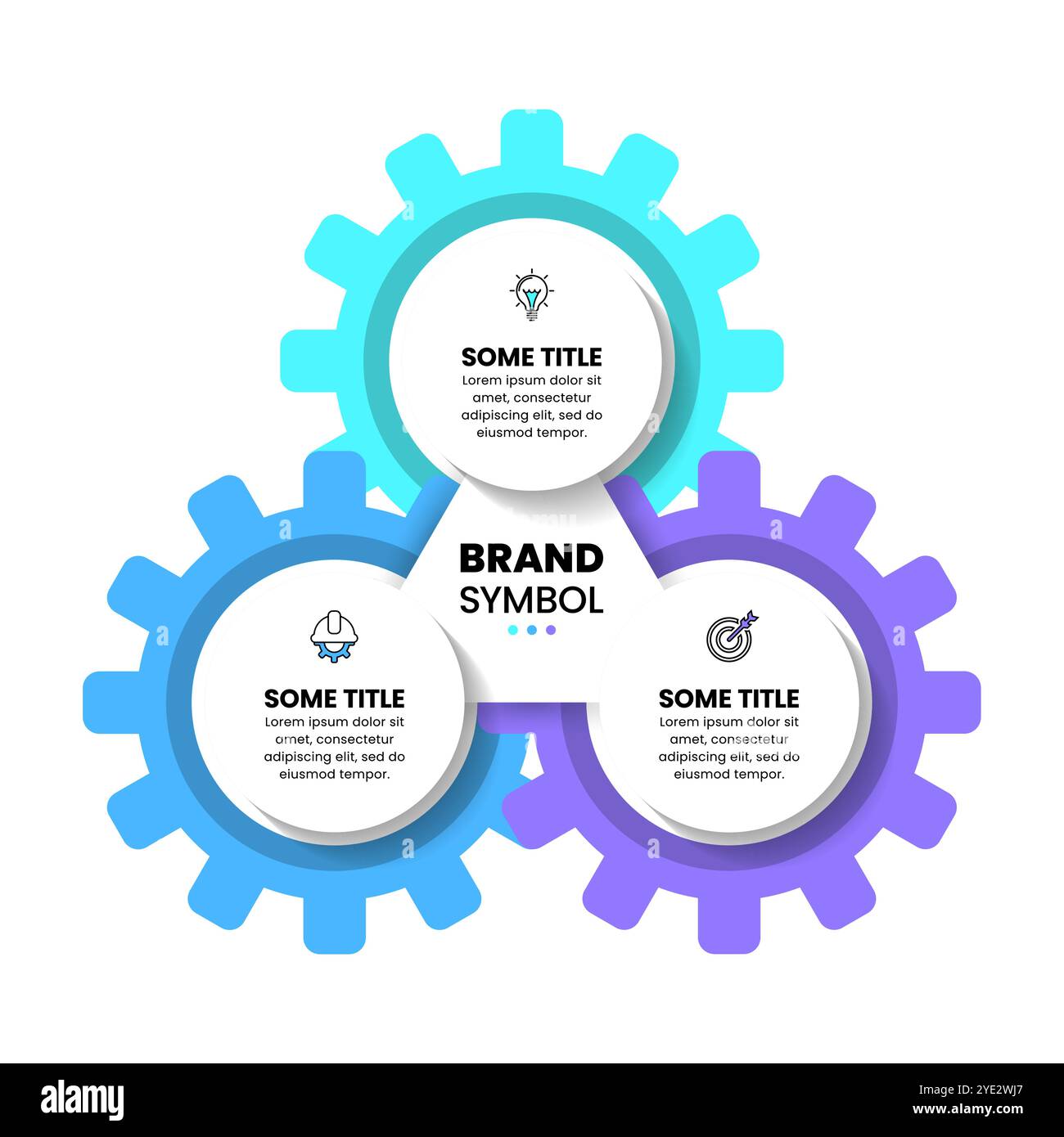 Infographic template with icons and 3 options or steps. Linked gears ...