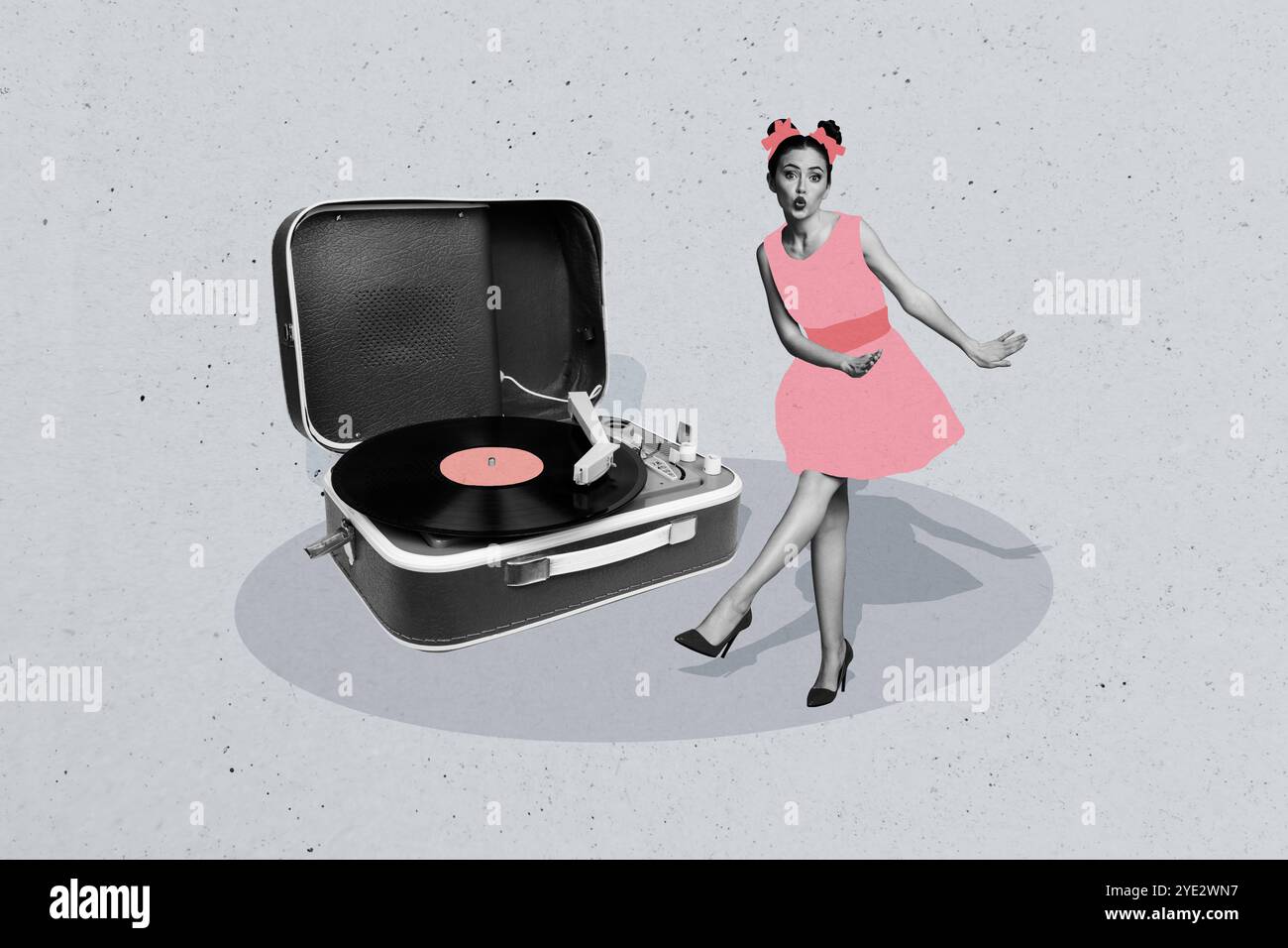 Composite trend artwork sketch collage of carefree retro party dance ...