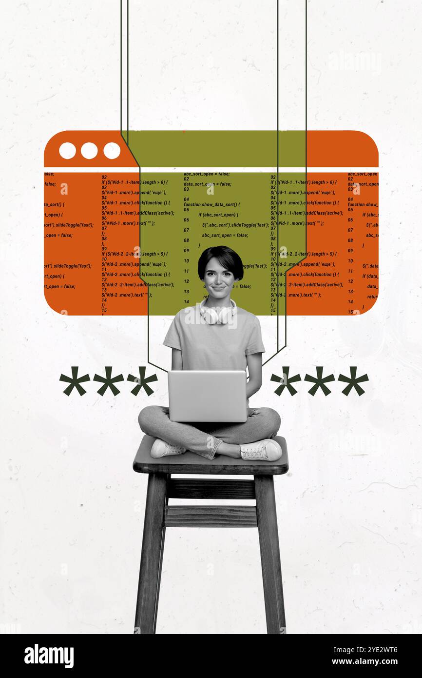 Composite trend artwork sketch image collage of young lady student sit ...