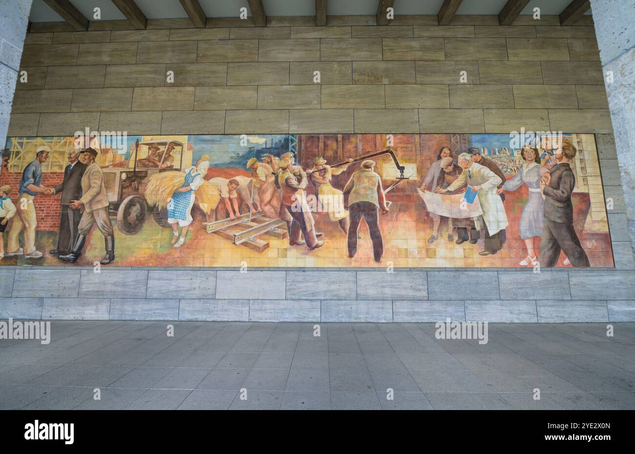 Max Lingner mural at the Detlev Rohwedder House, construction of the ...