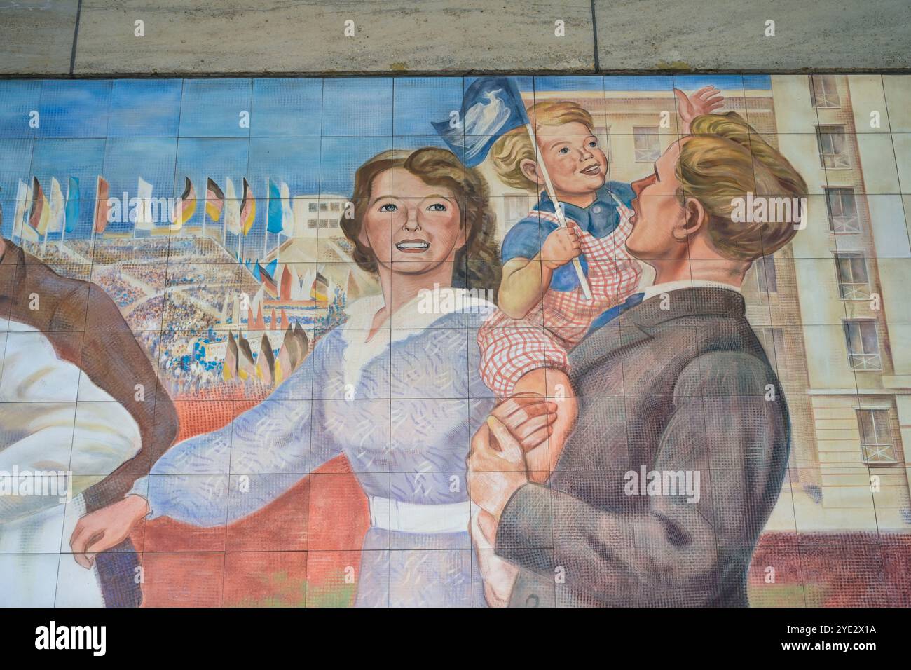 Max Lingner mural at the Detlev Rohwedder House, construction of the ...