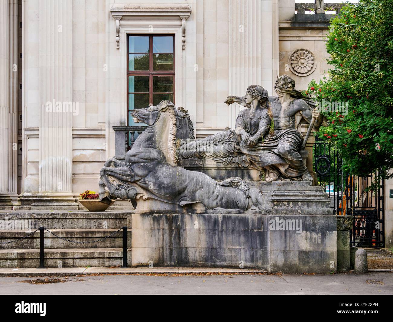 Statue of Neptune in a chariot in front of Glamorgan Building, Cardiff ...