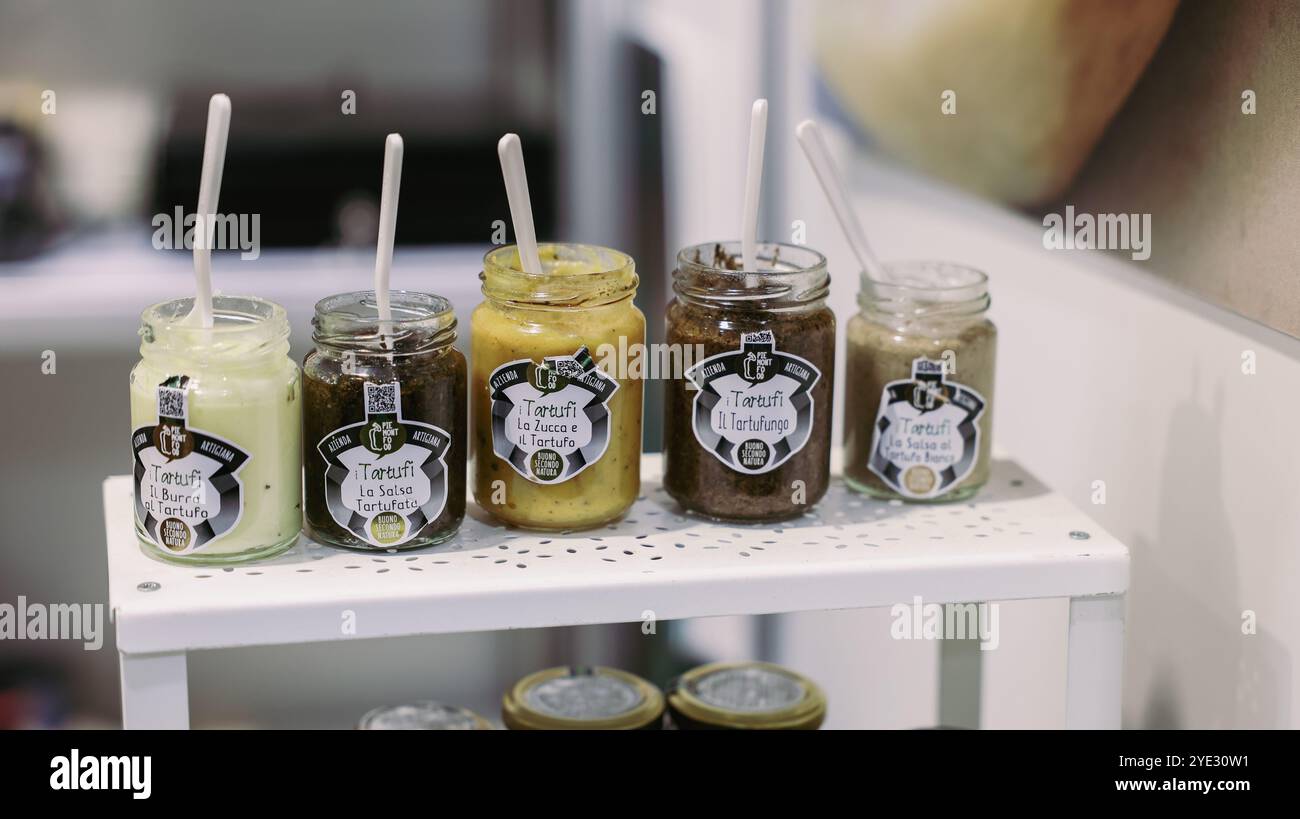 Visitors explore various truffle based condiments at the Alba Truffle ...