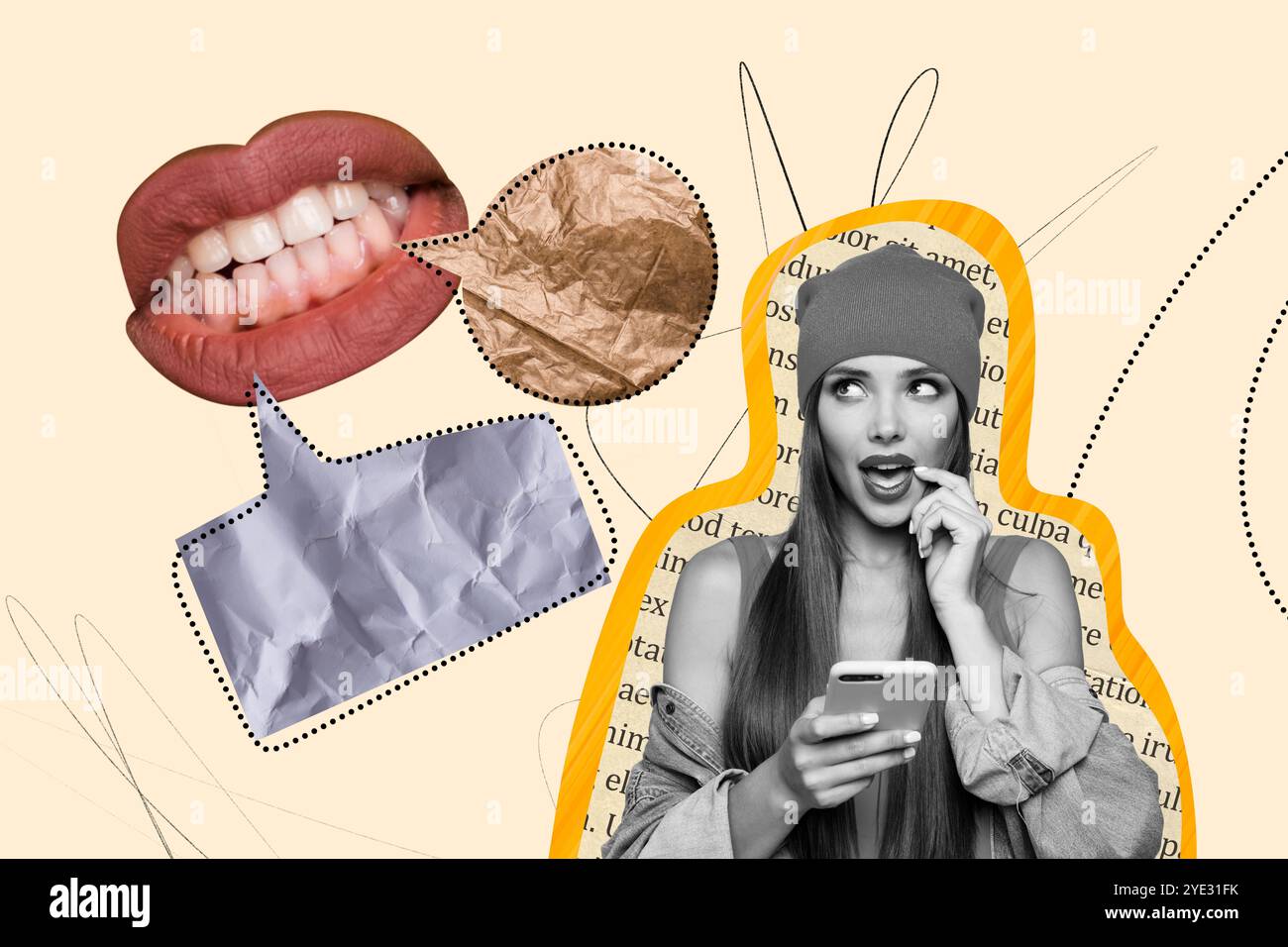 Composite trend artwork sketch image photo collage of speech cloud ...