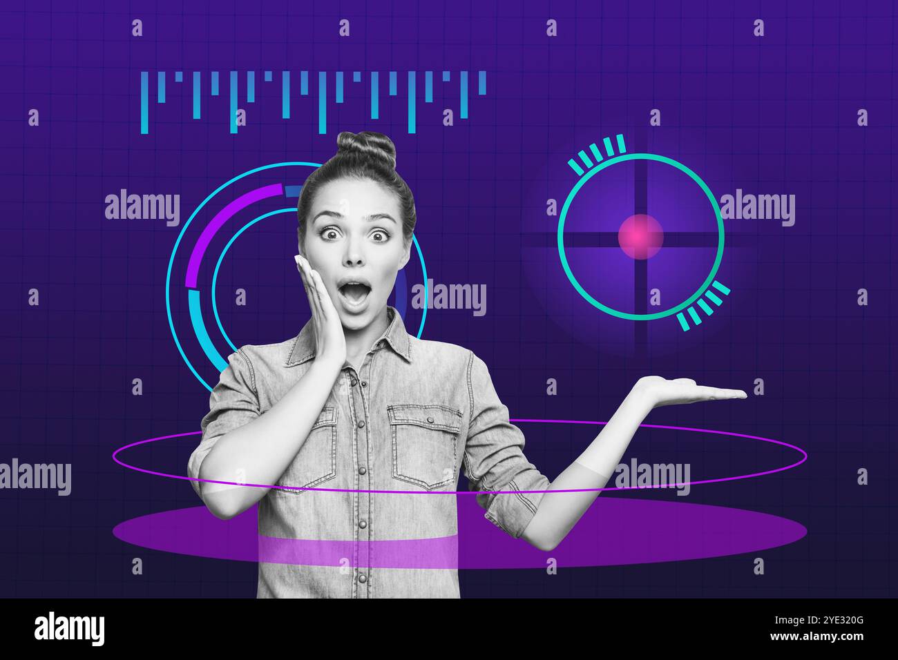 Composite trend artwork 3D sketch photo collage of cyberspace virtual ...