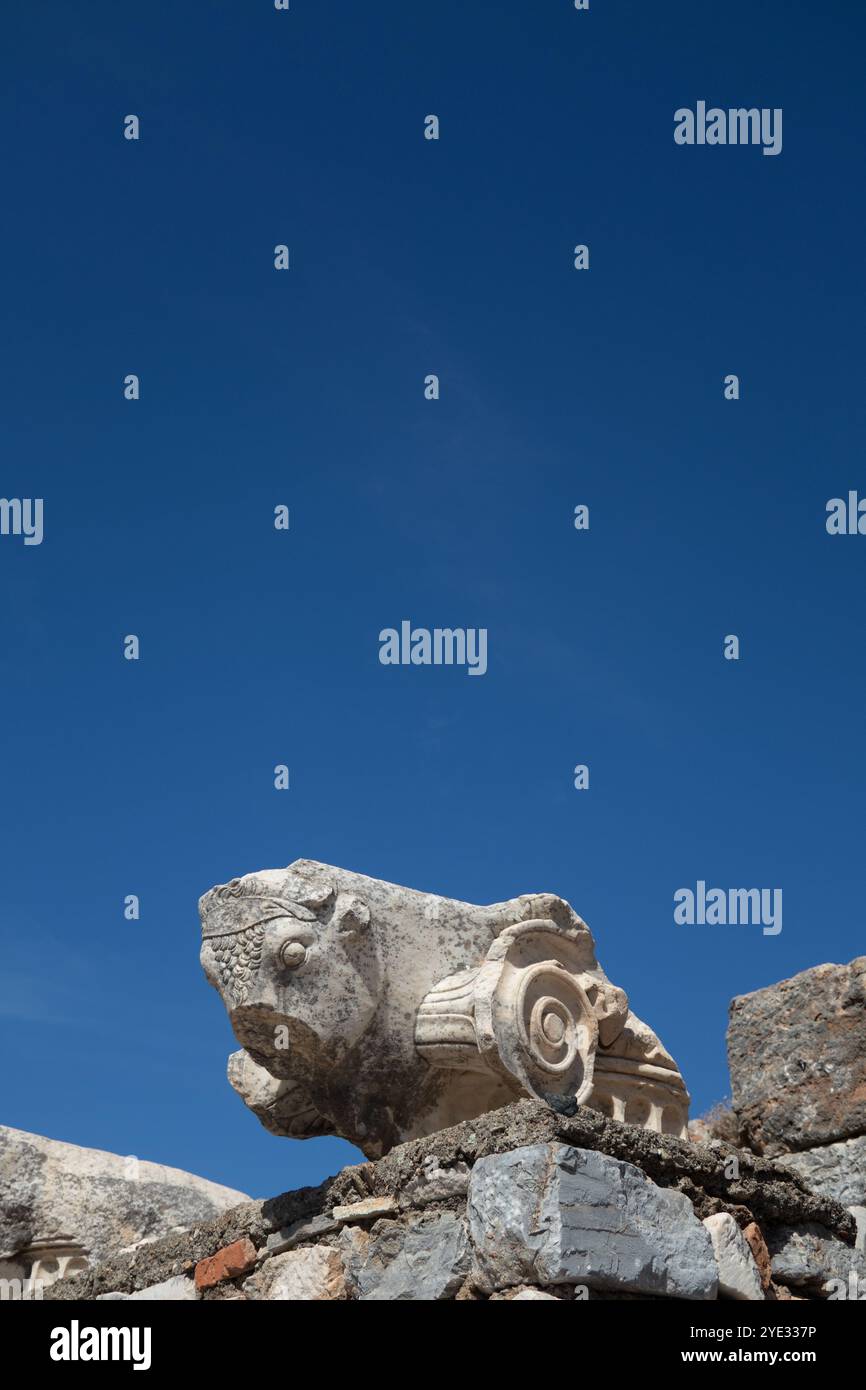 Old Gargoyle against clear blue sky at Ephesus Turkey Stock Photo - Alamy