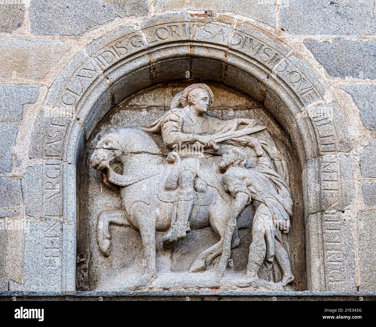 Avila, Spain - February 11, 2023: Stone relief sculpture of San Martin ...