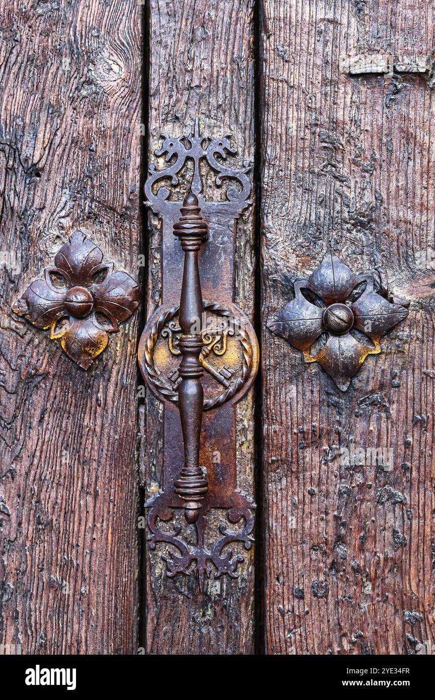 Avila, Spain - February 11, 2023: Medieval metallic door handle and ...