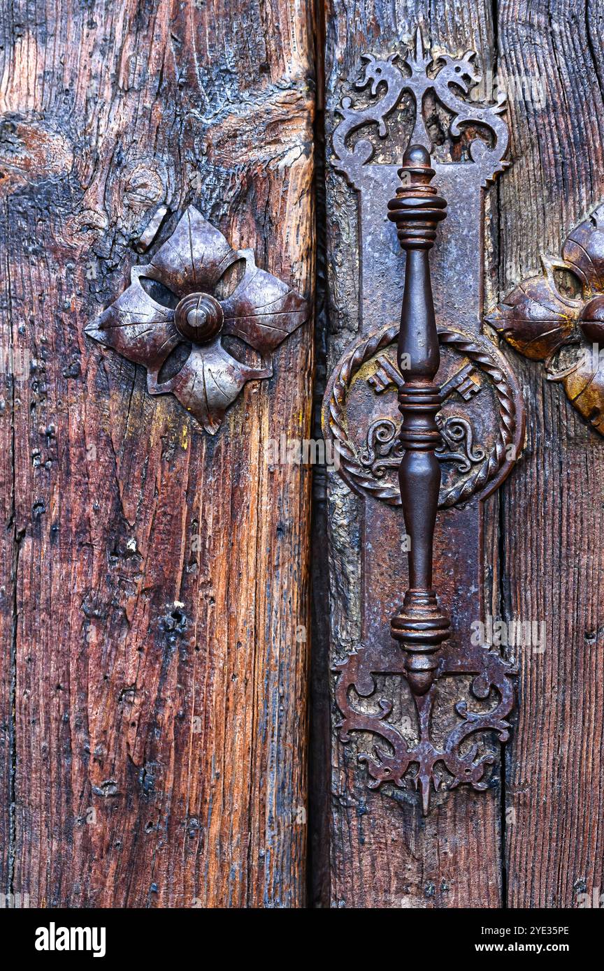 Avila, Spain - February 11, 2023: Medieval metallic door handle and ...