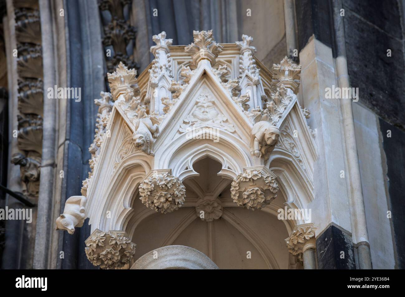 Pope Francis as a small ornamental gargoyle on a baldachin at the main ...