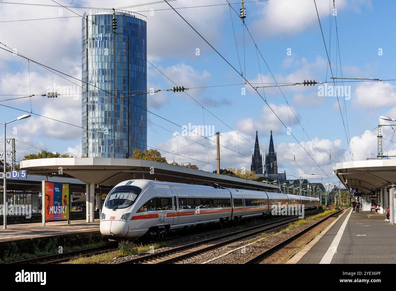 the station Messe-Deutz, CologneTriangle Tower and the steeples of the ...