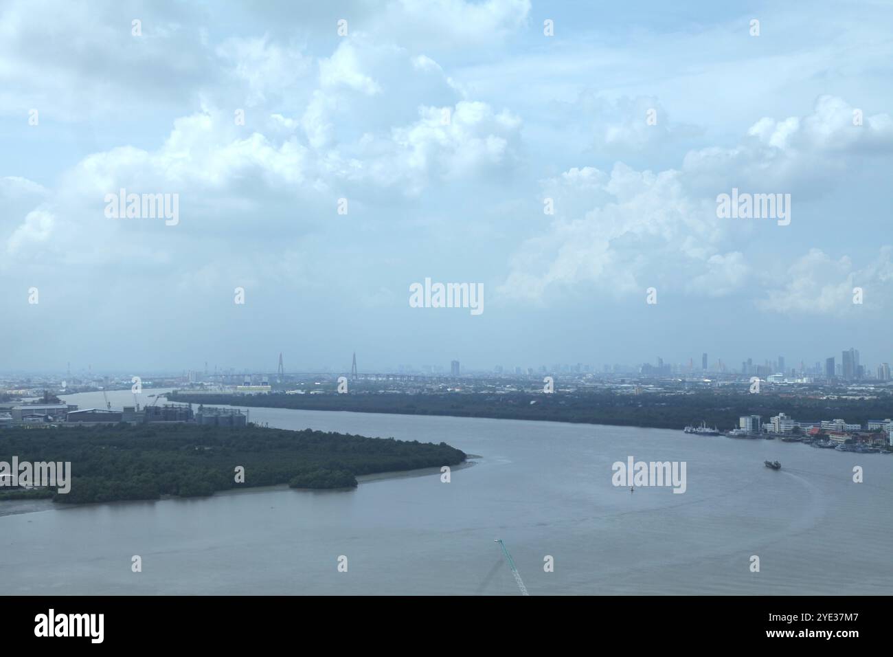 view of city and river from Samut Prakan city town skyscraper rebuild ...