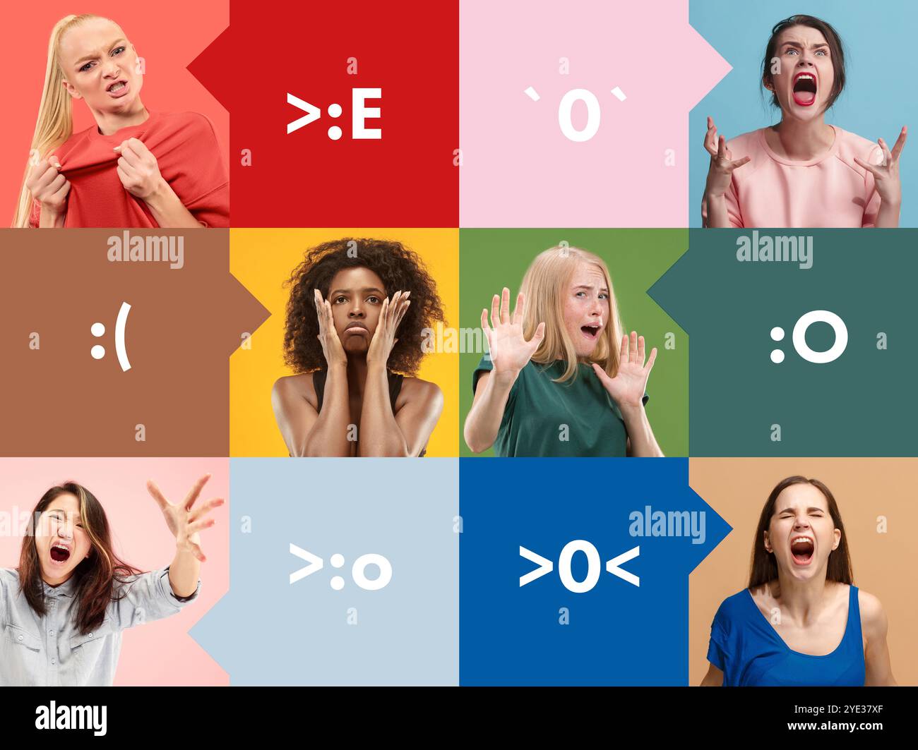 Conceptual collage made with portrait of different emotional women ...