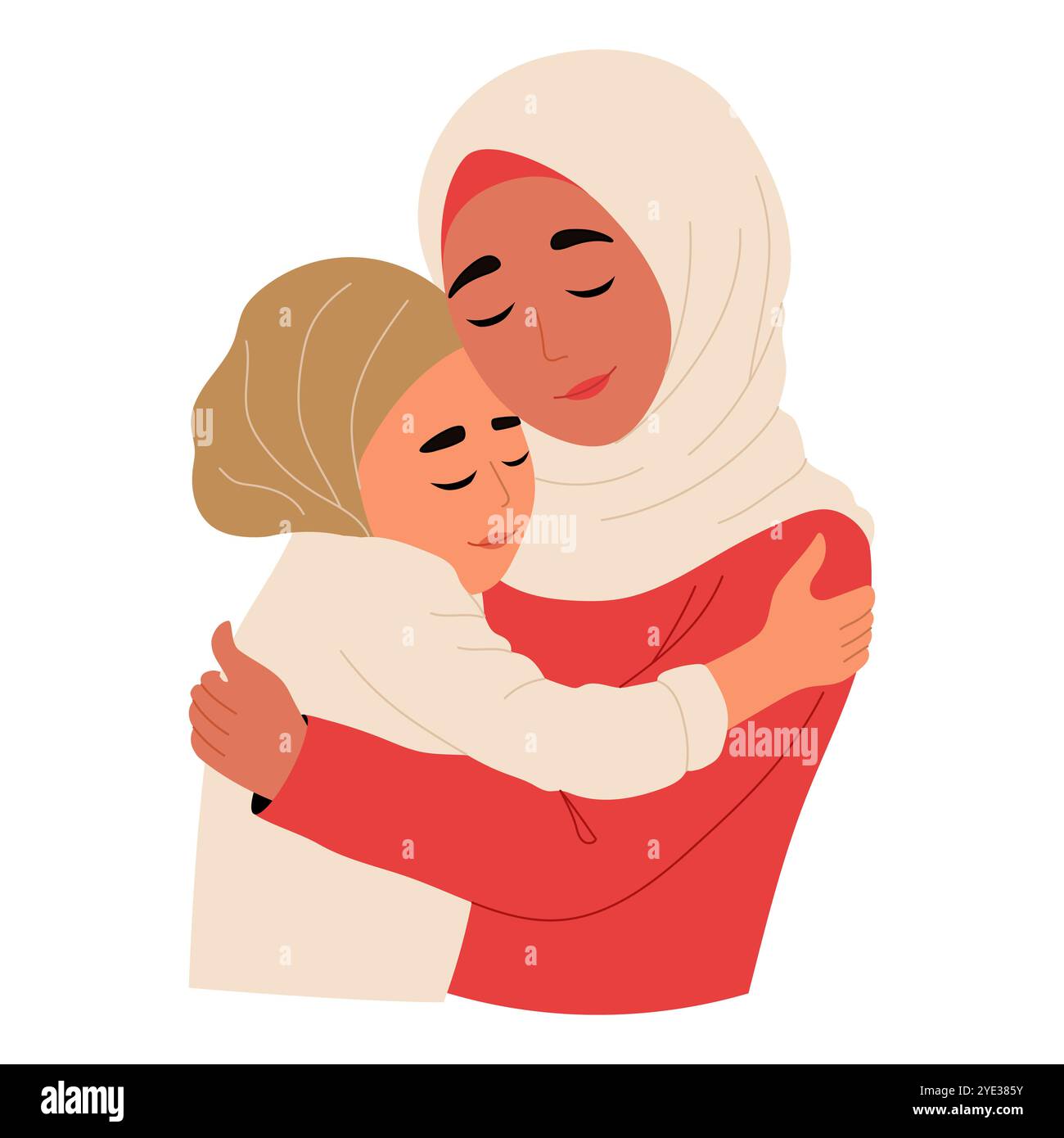 Muslim mother in hijab with her daughter. Mom and girl hugging. Arabic happy family. Concept for ...