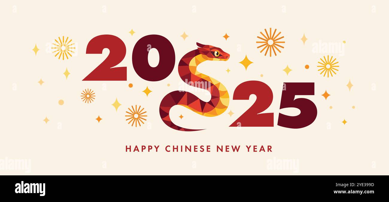 Chinese New Year 2025 card banner. Year of the Snake design with golden ...