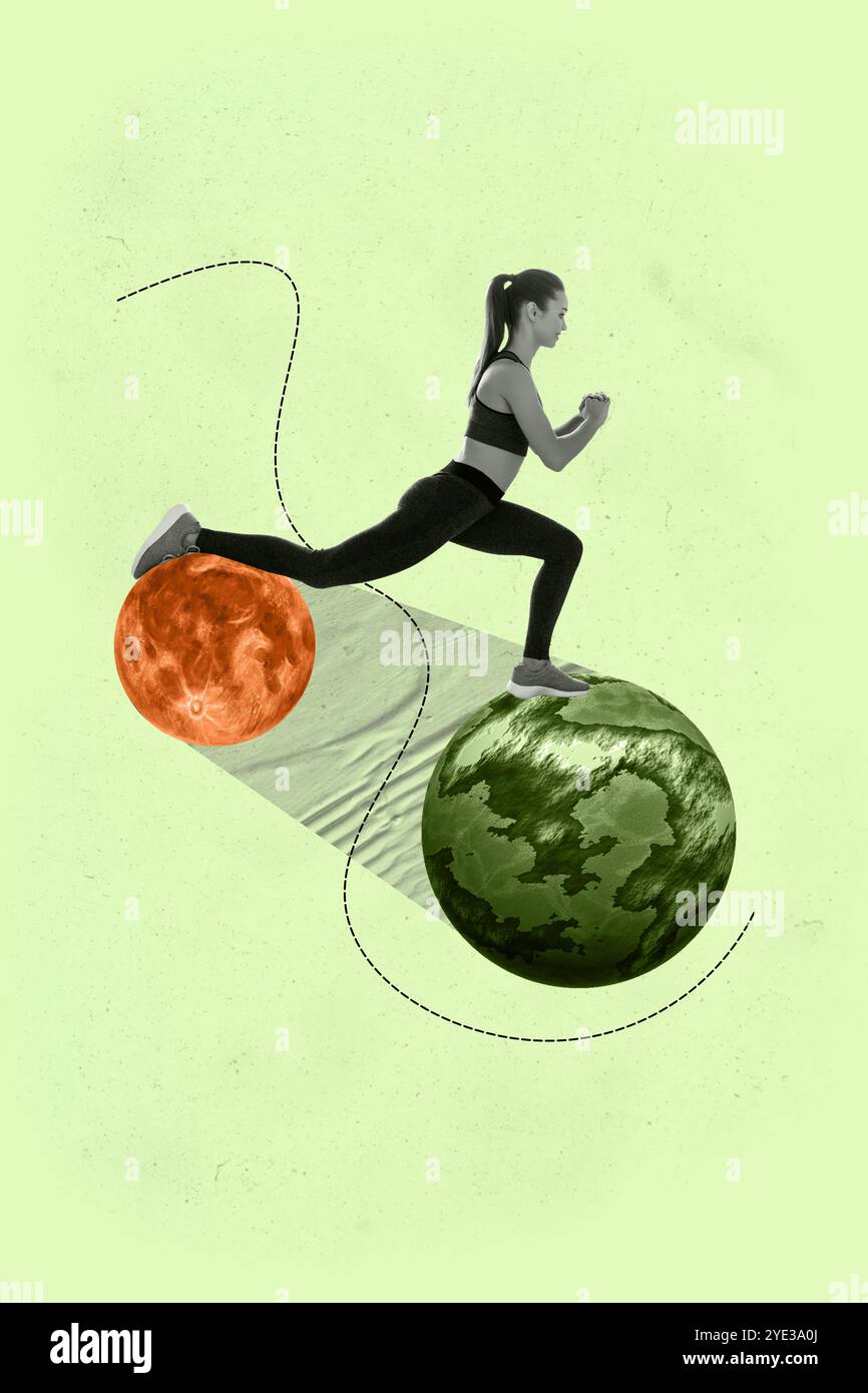 Vertical poster collage young attractive sportswoman do exercise ...