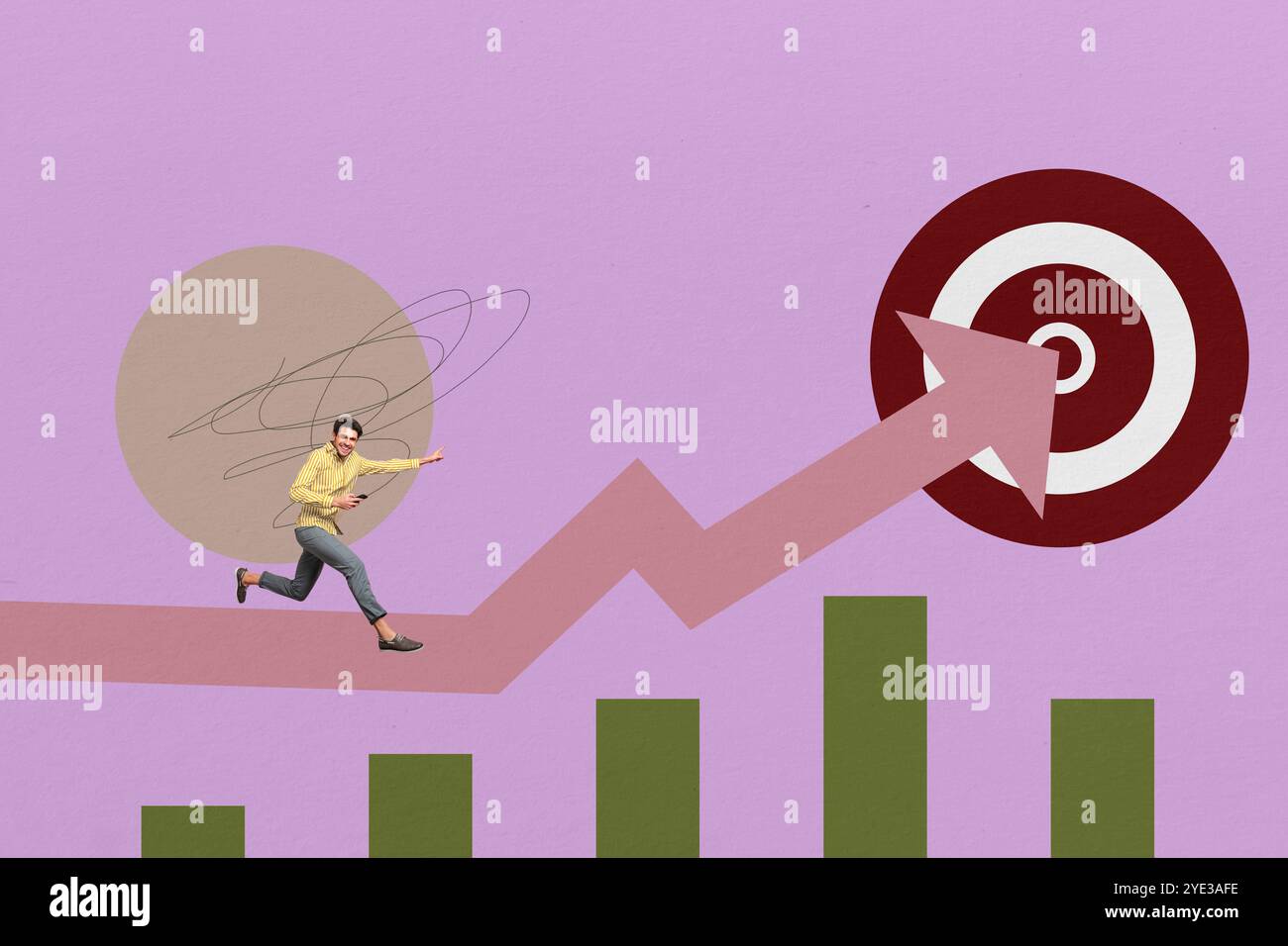 Creative collage young ambitious man run persistence achive goal dream accomplishment reach ...