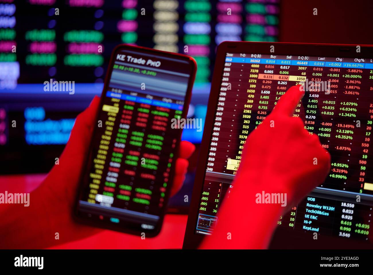 Analyzing Stock Market Data on Multiple Screens Stock Photo - Alamy