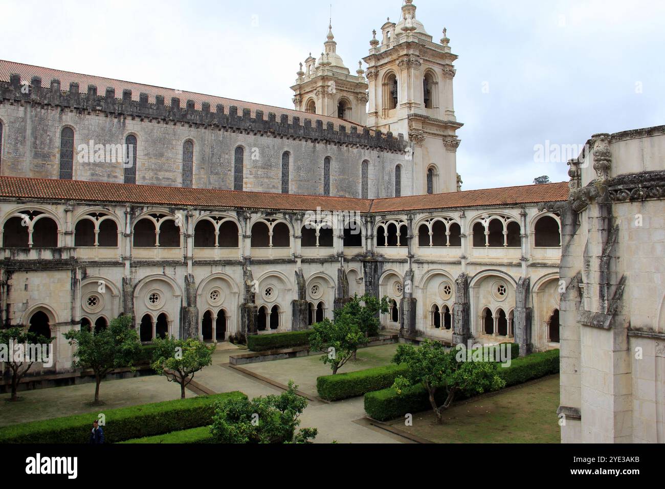 Alcobaca Monastery, view of the cloister yard from the upper gallery ...