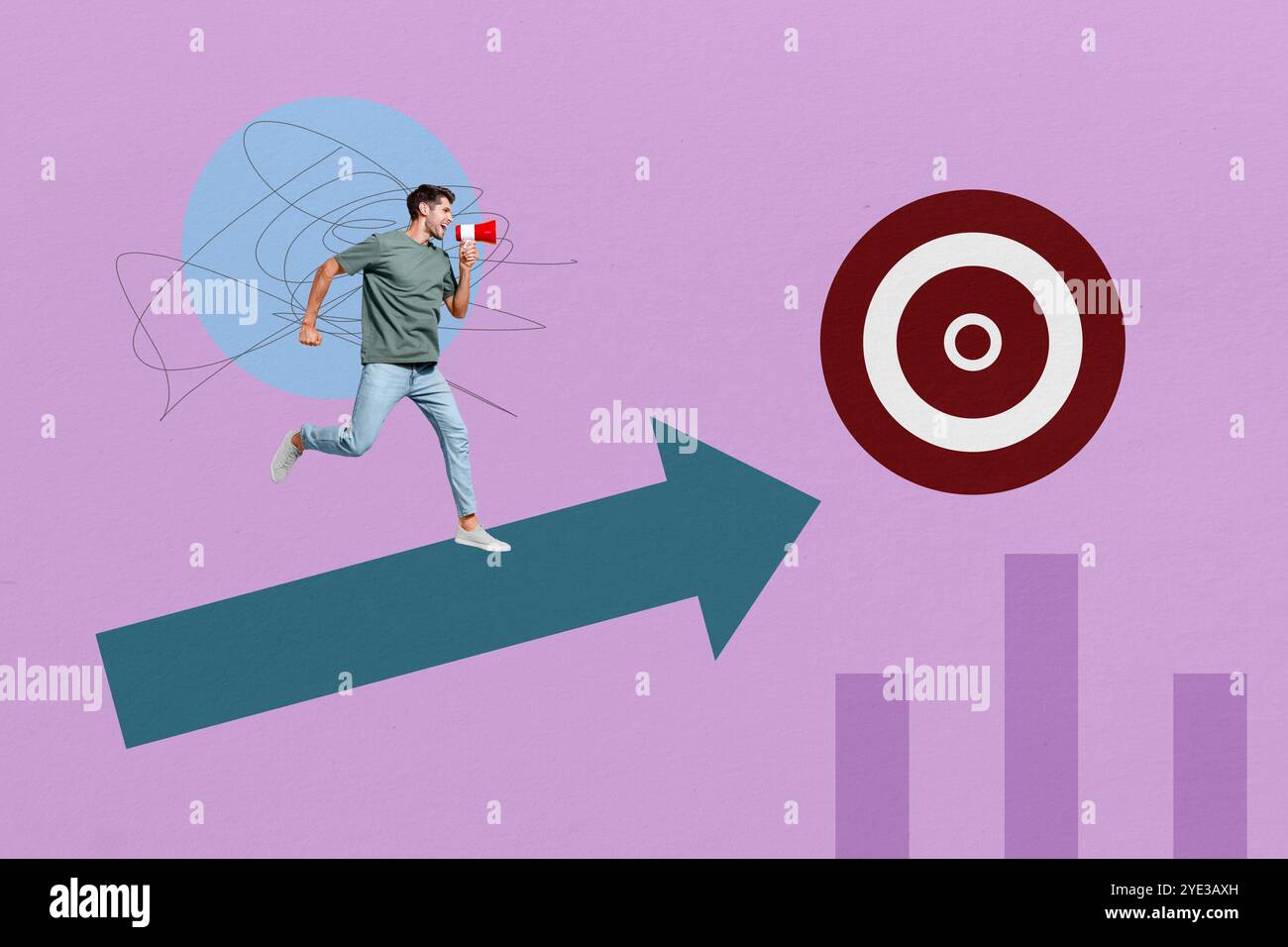 Creative collage picture young man arrow indicator direction goal aim ...