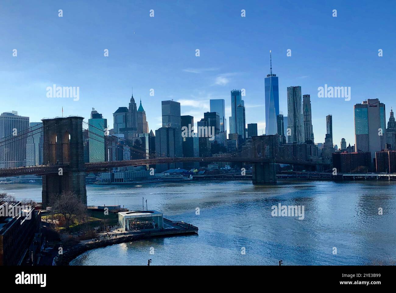 New York City skyline with iconic building and blue sky Stock Photo - Alamy