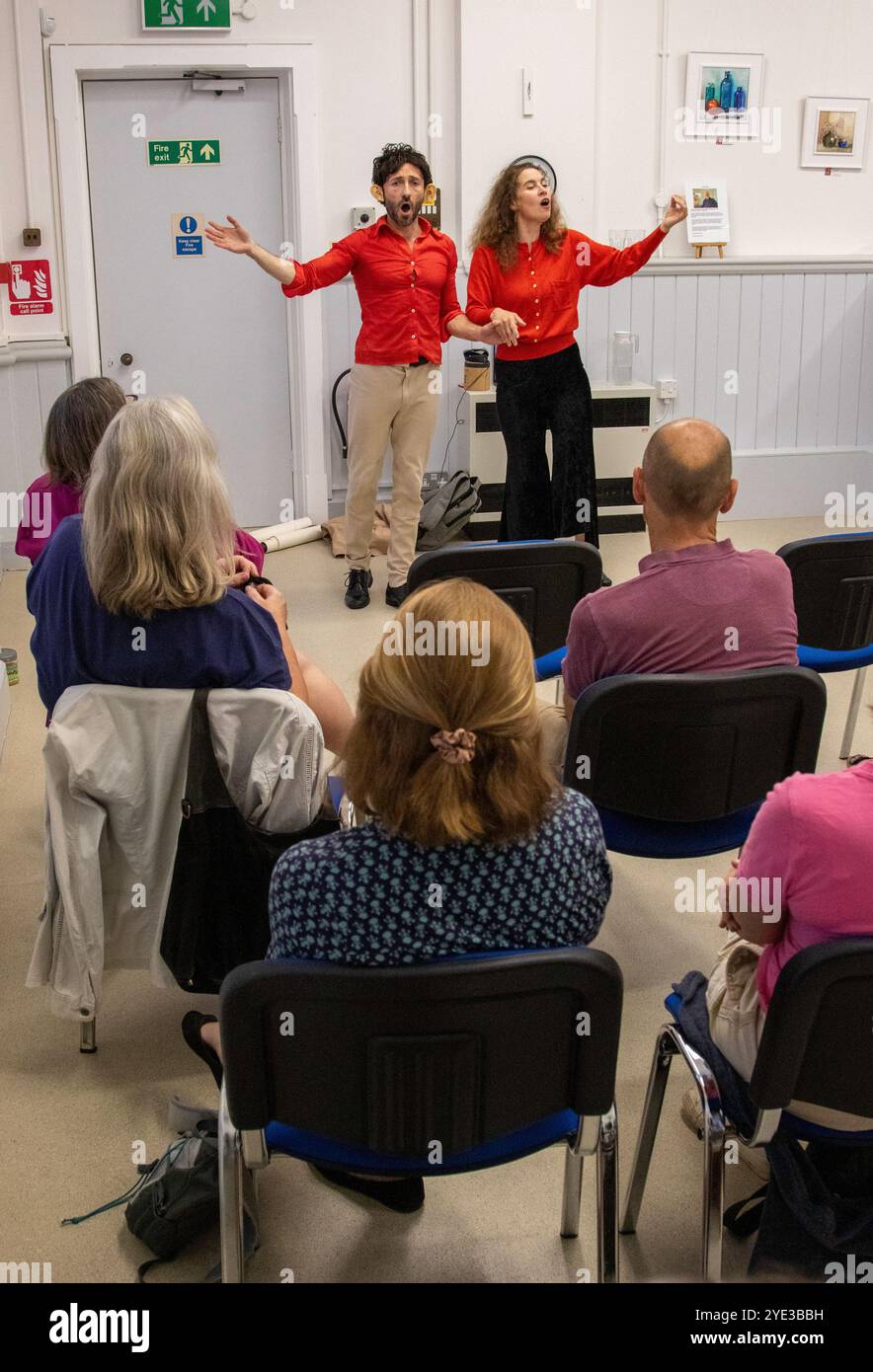 Amy Gibbons and Claudio del Toro as comedy duo Beryl and Clive clowning ...