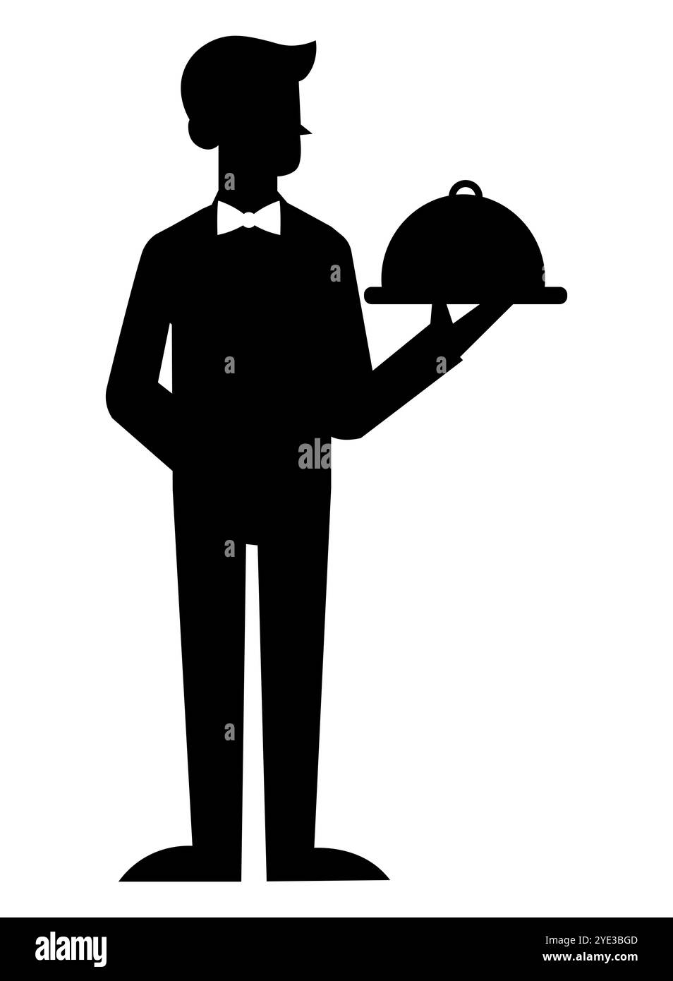 Waiter illustration, black and white silhouette Stock Photo - Alamy