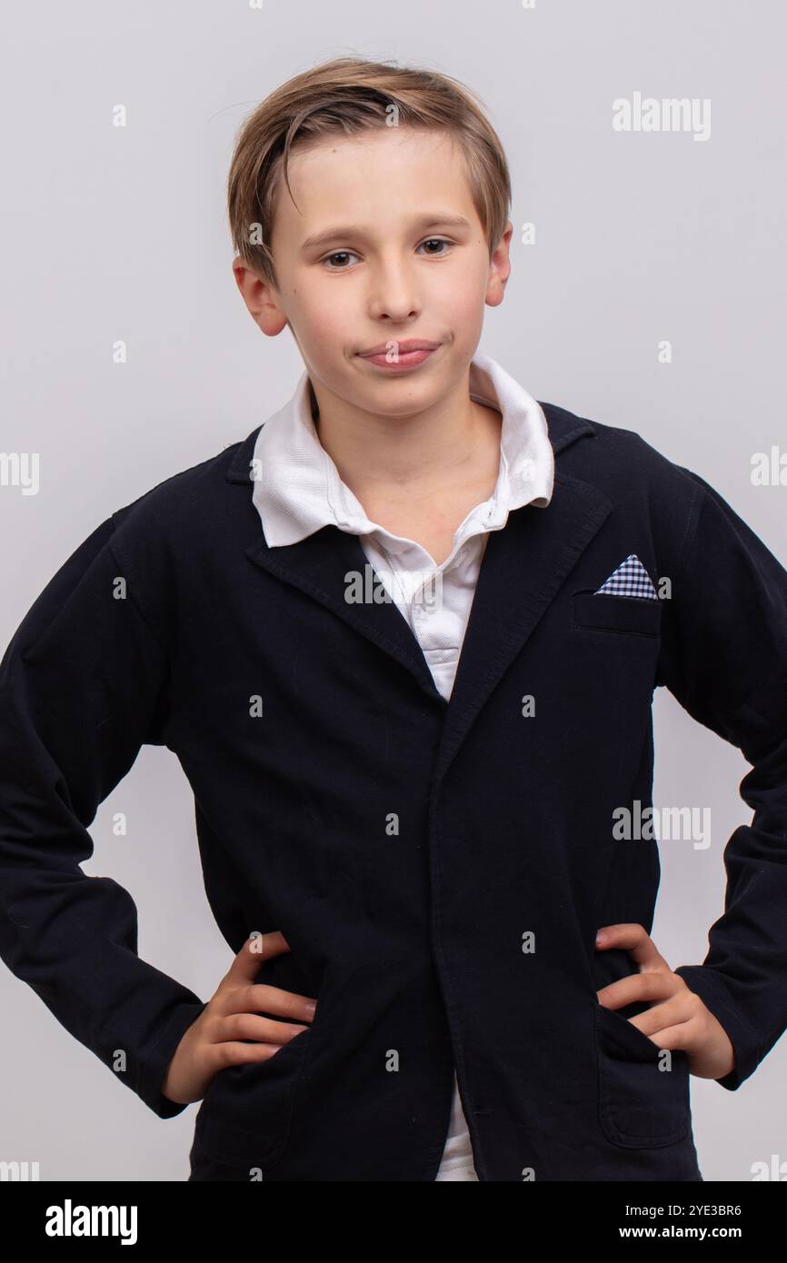 Portrait of a twelve-year-old teenage boy, a high school student Stock ...