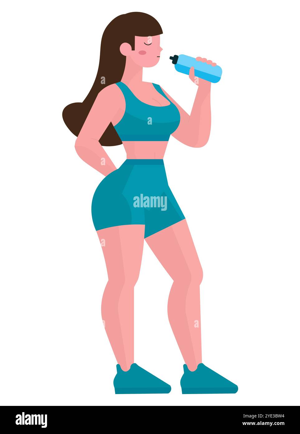 Girl drinking water, in gym clothes, hydrating, illustration Stock ...