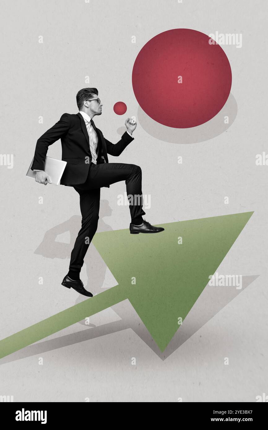 Vertical collage picture young businessman entrepreneur career ...