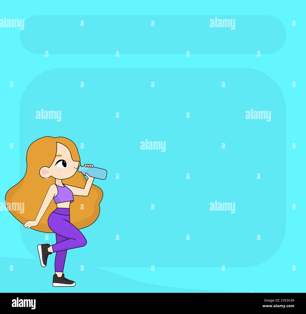Blonde girl drinking water, in gym clothes, hydrating, illustration, notepad Stock Photo - Alamy