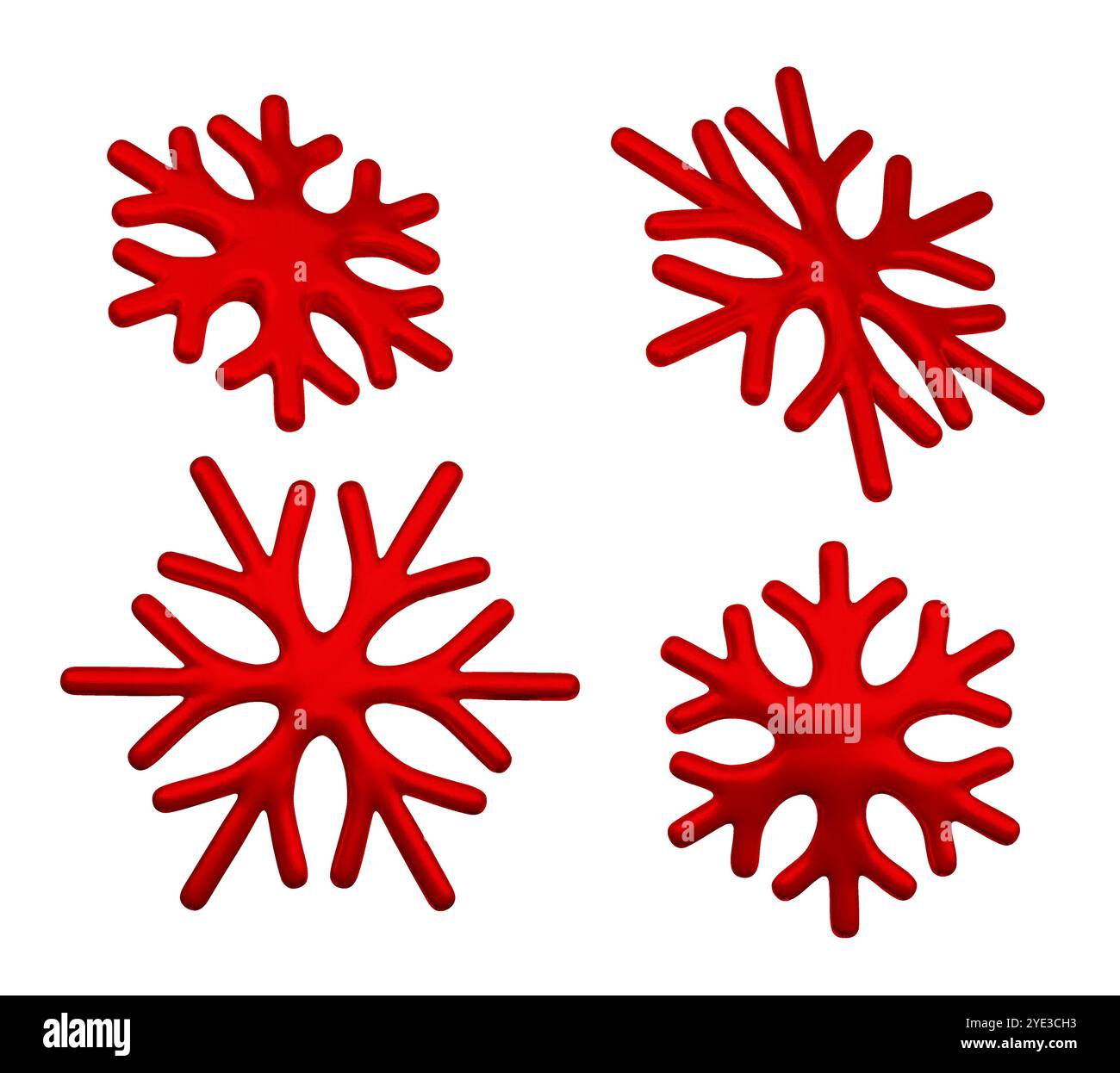 3D Snowflakes collection. Red realistic snowflake collection isolated ...