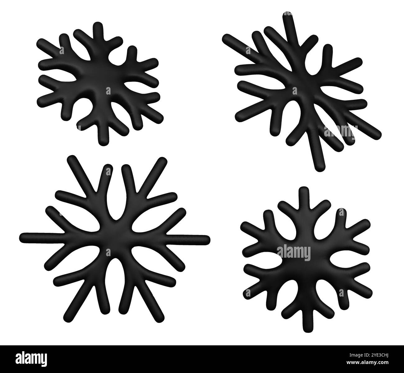3D Snowflakes collection. Black realistic snowflake collection isolated ...