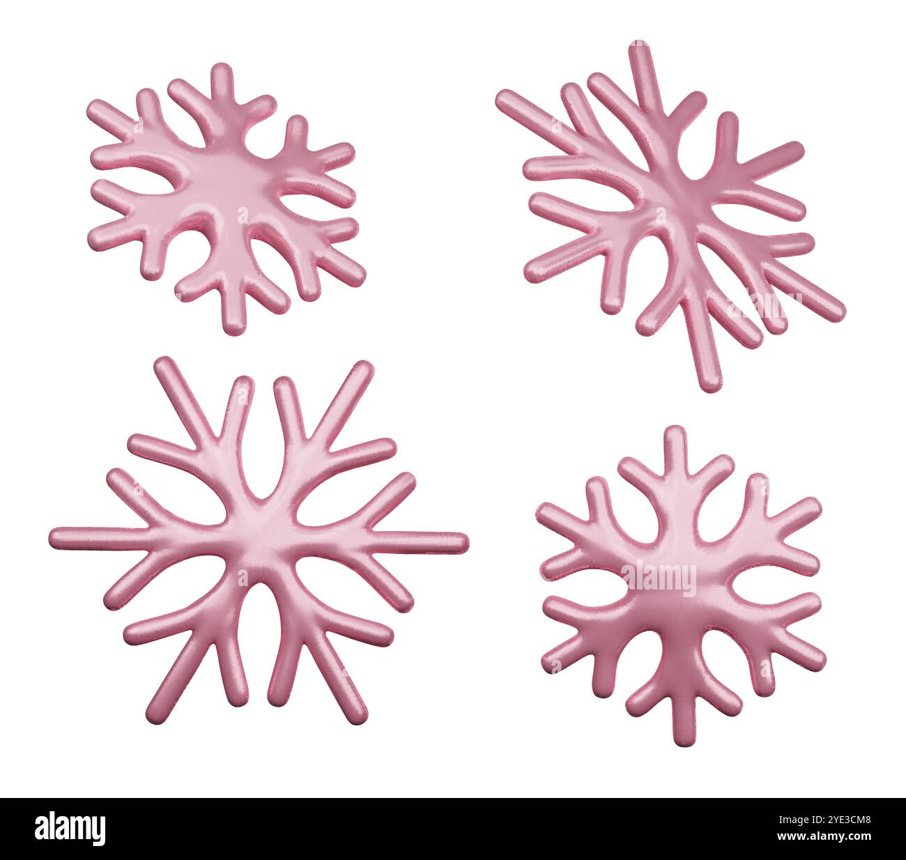 3D Snowflakes collection. Pink realistic snowflake collection isolated ...