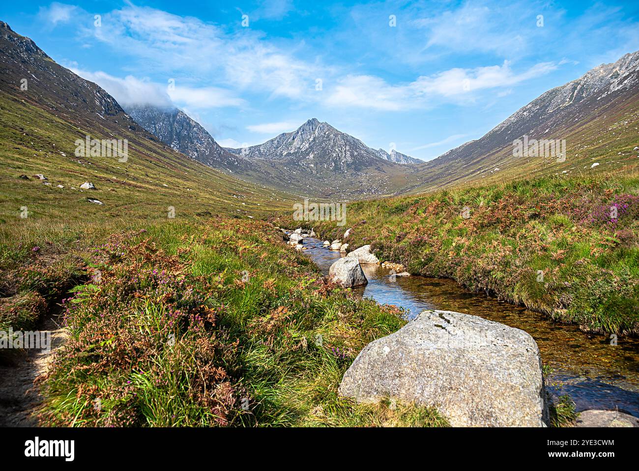Landscape photography of mountains in the valley Glen Rosa; pathway ...