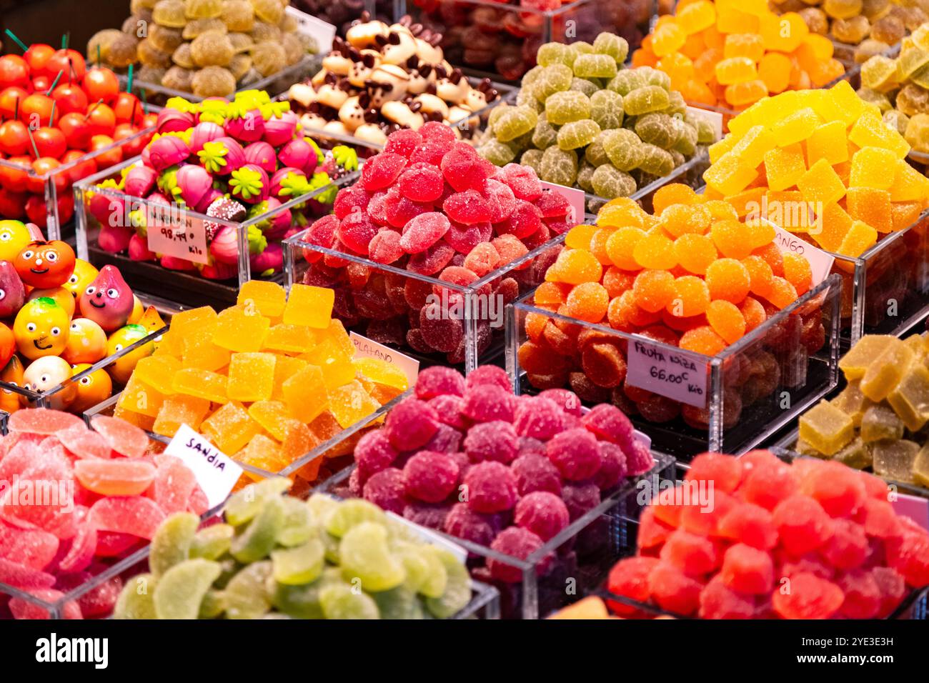 Sweets on display at La Boqueria Market, Las Ramblas, Barcelona ...