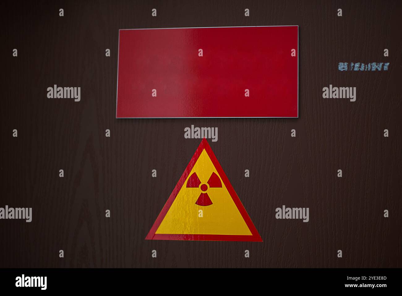 Radiation sign on the door in the oncology department of the hospital ...