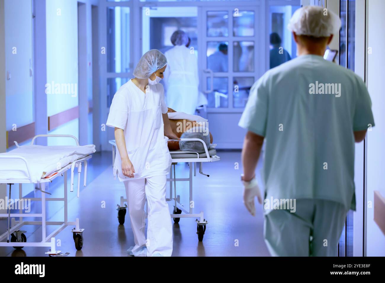 The corridor of the hospital. The weekdays of an outpatient clinic or ...